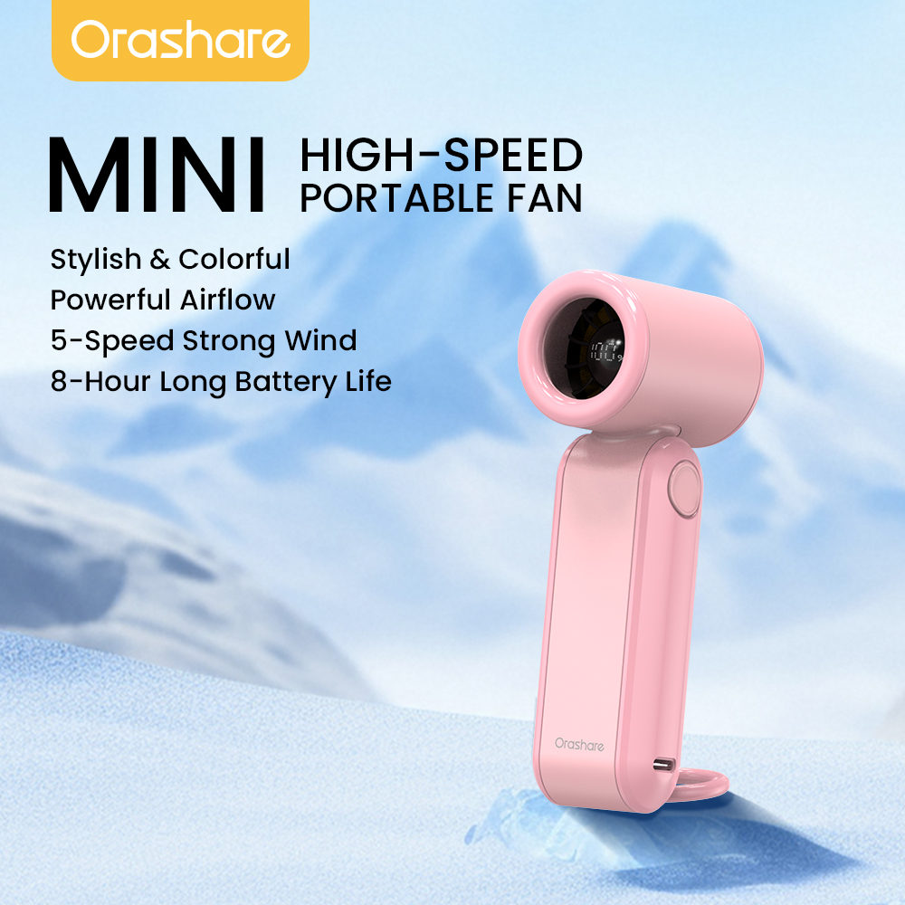 Orashare HF11H Mini Fan Turbo Cooling 5-Speed Wind 3000mAh Rechargeable ...