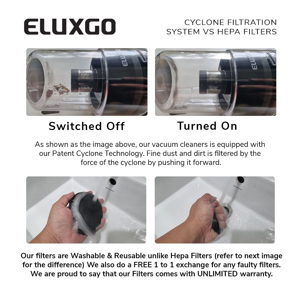 ELUXGO EC19C Lightweight Cordless Vacuum Cleaner Tanpa Wayar｜Dual Power ...