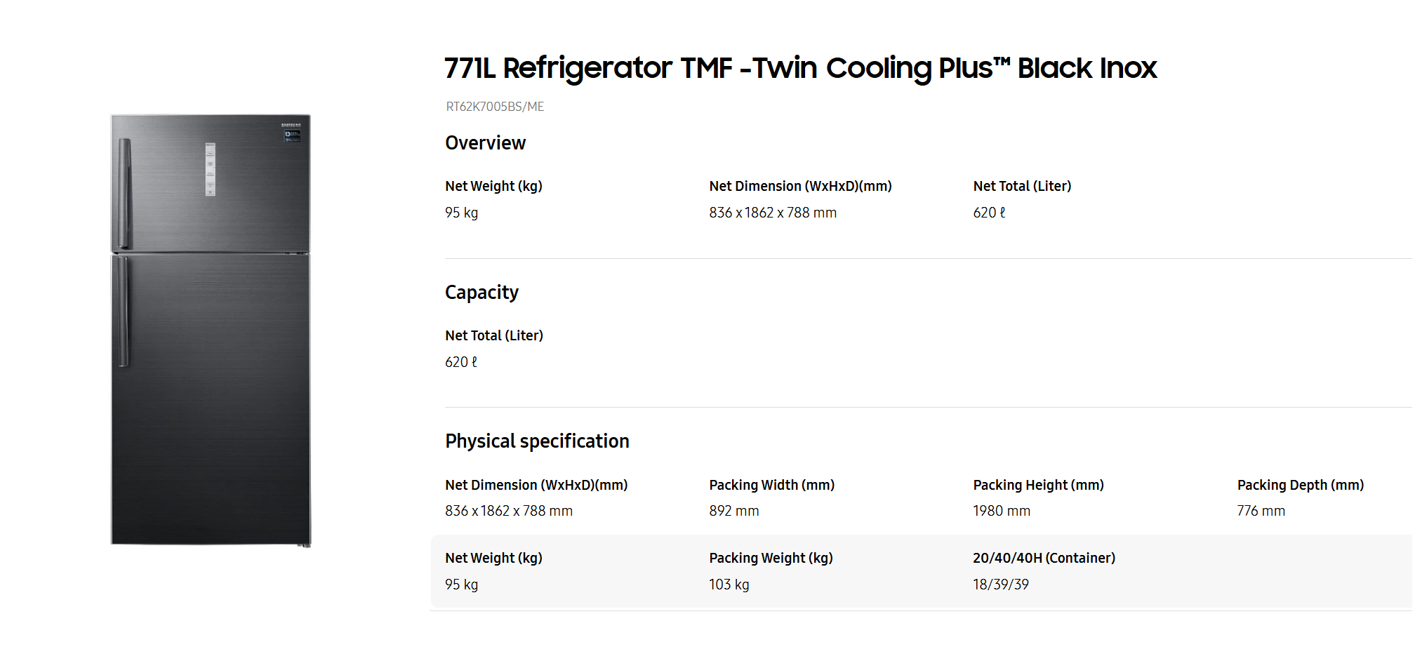 Samsung Refrigerator 2 Door Inverter 711L Gross Fridge Peti Sejuk Peti ...