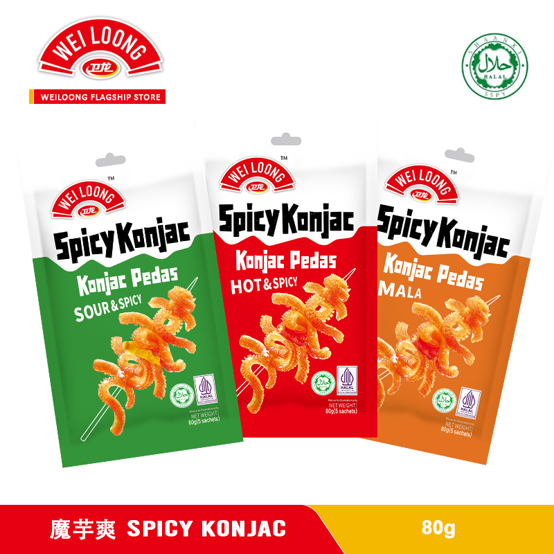 WEILOONG Spicy Konjac Snack Spicy Food (80g x 3 Bags x 15 Packs) Wei ...