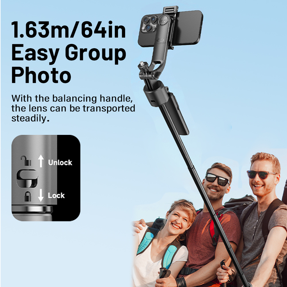 C17 Portable Selfie Stick 360°rotation AI Face Tracking Phone Gimbal ...