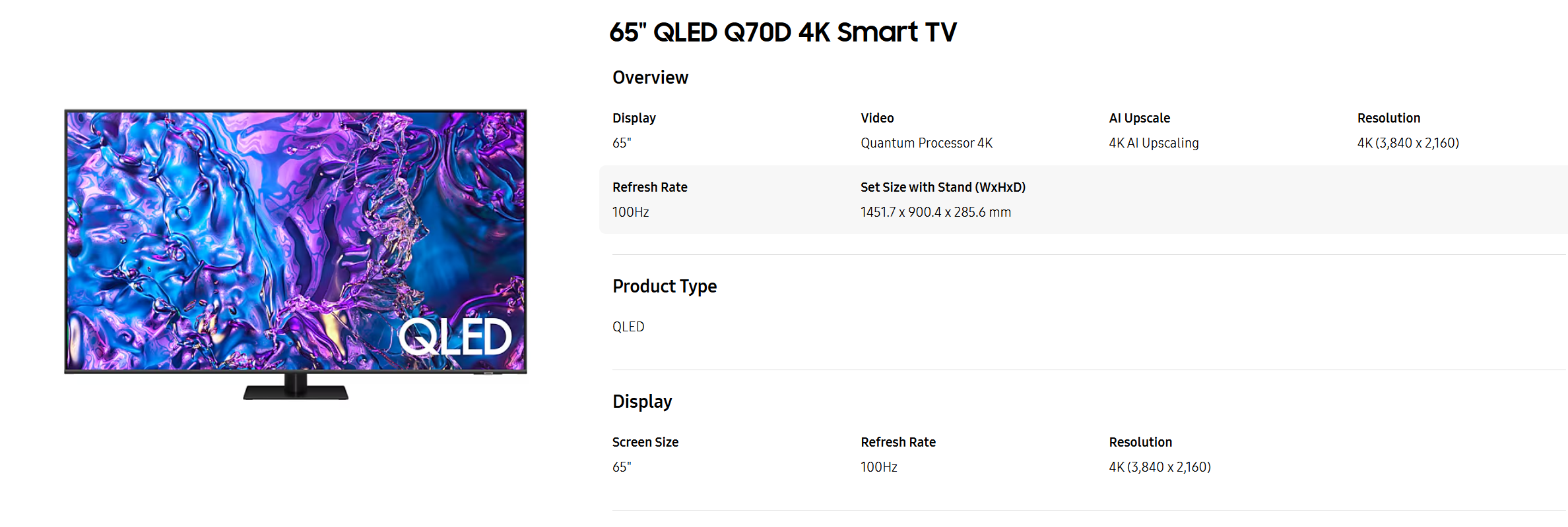 2024 NEW Samsung 65" QLED 4K Q70D Series 65 Inch 4K Smart TV 120Hz ...