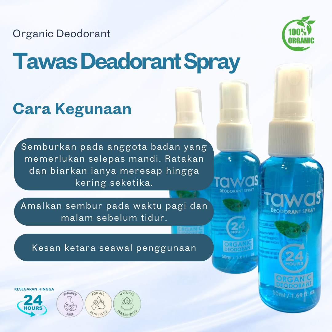TAWAS ORGANIC DEODORANT SPRAY-Menghilangkan Bau Badan-Peluh Ketiak dan ...