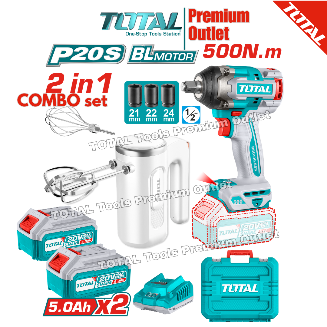 TOTAL Tools 20V series 500Nm Cordless Impact Wrench BL motor+FREE HAND ...