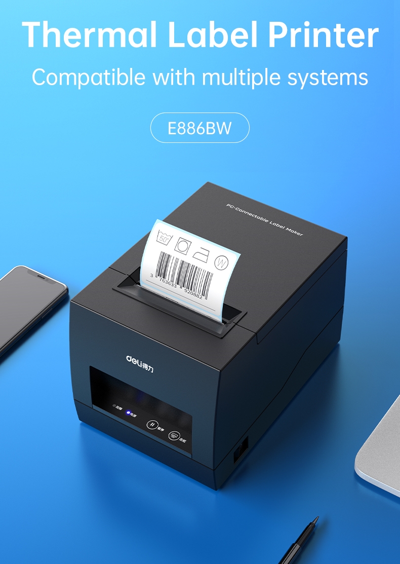 Deli USB Wireless Bluetooth Thermal Barcode Printer Multi Device Link ...