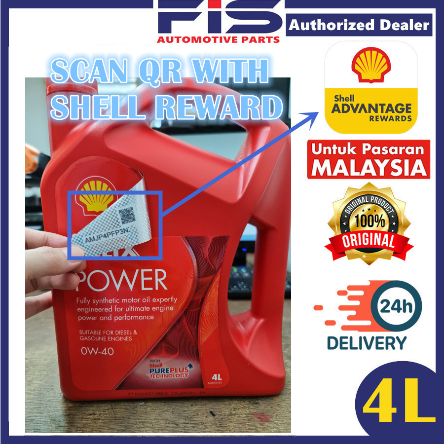 FIS Engine Oil Shell Power 0W40 Fully Synthetic SN PLUS 4Liter ...