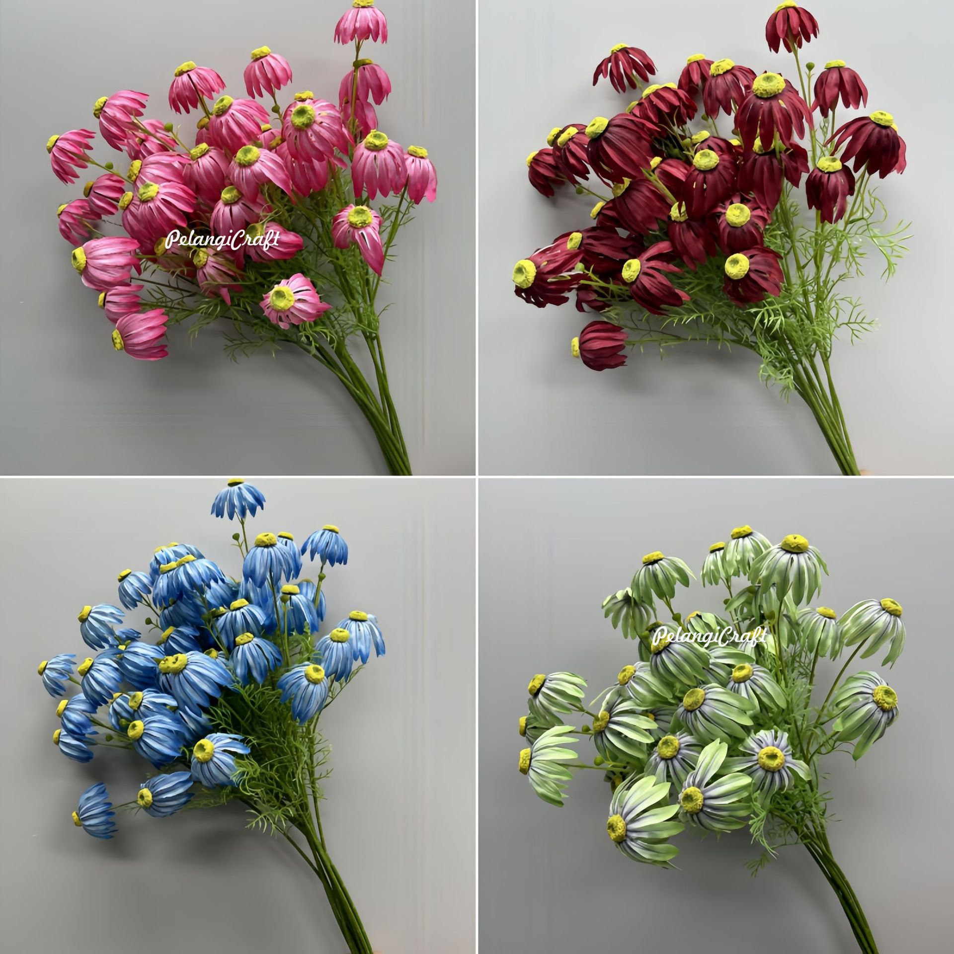 (4HEADS) CONEFLOWER Artificial Flower Bunga Plant Fake Orchid Silk ...