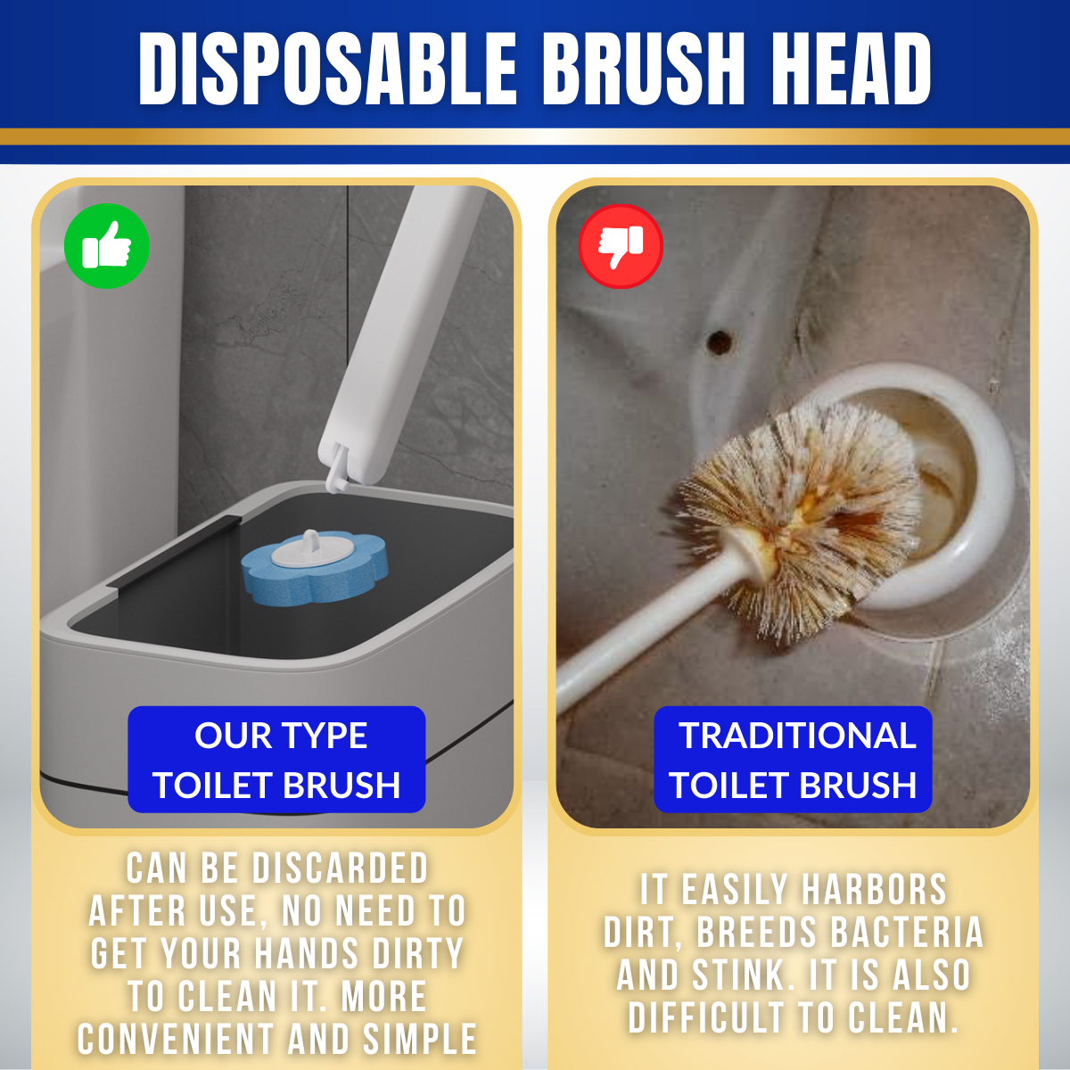 C&C Disposable Toilet Bowl Cleaner Brush With Holder Built-In Cleaning ...