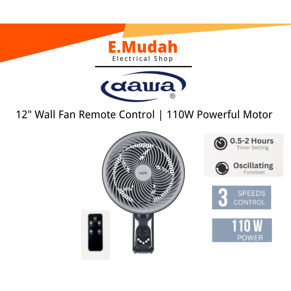 DAWA 12" Remote Control Wall Fan Milux 10'' Zefiro Wall Fan Kipas ...