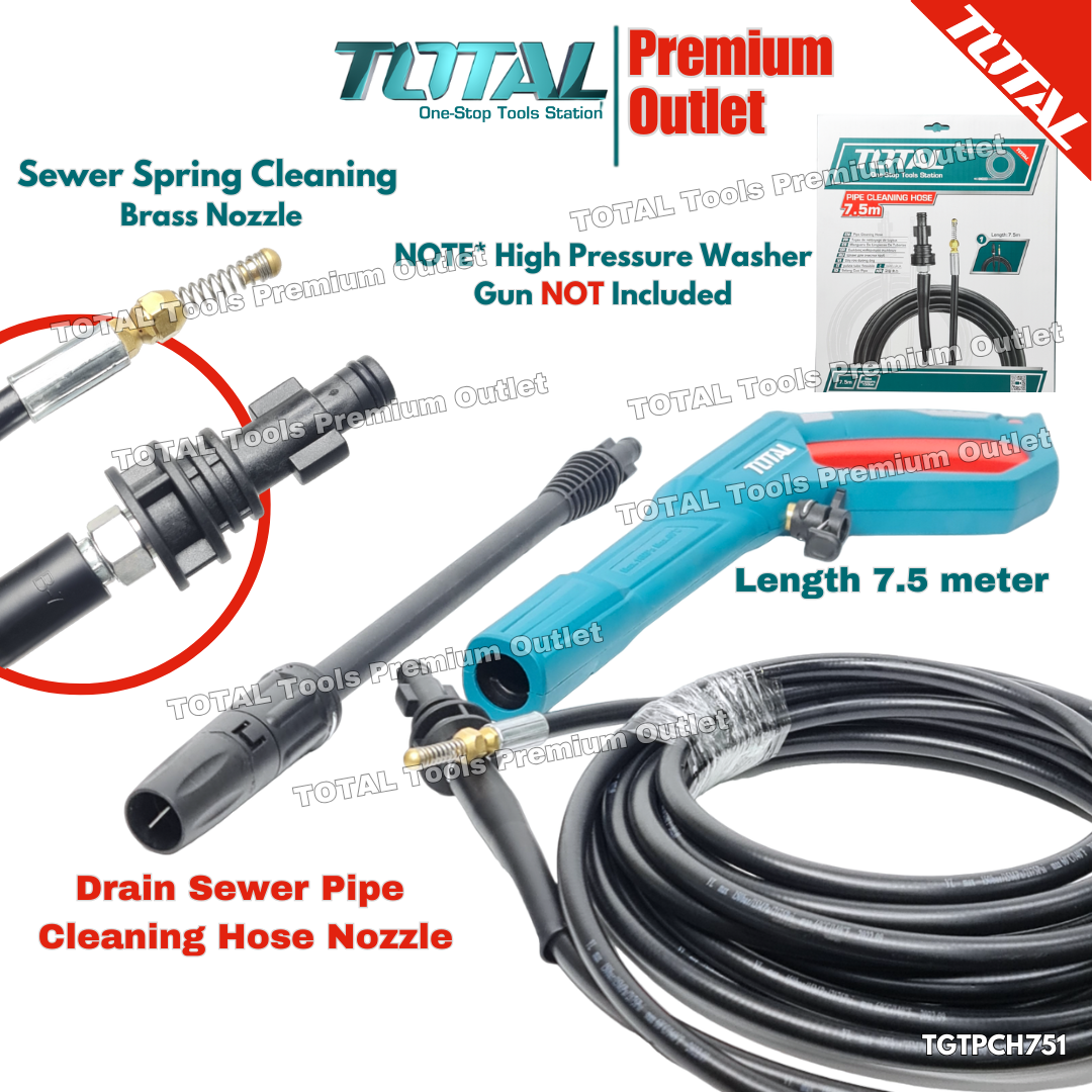 TOTAL Tools 7.5M Drain Sewer Pipe Cleaning Hose Nozzle for TOTAL Tools ...