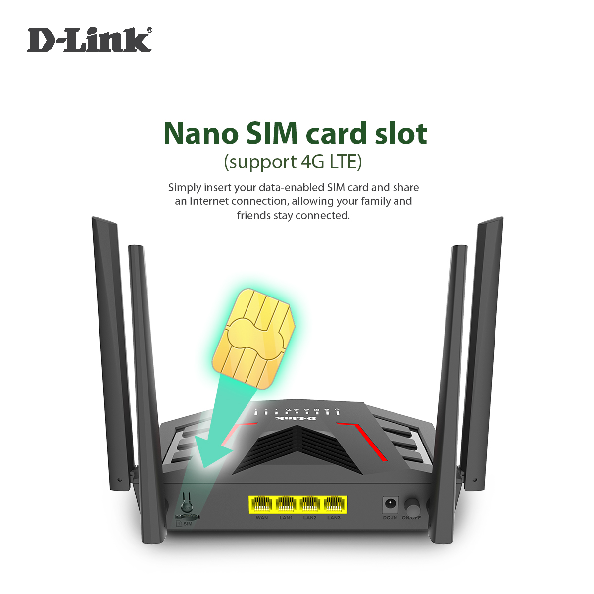 D-Link 4G LTE Wi-Fi 6 Dual Band AX1500 Wireless Gigabit LAN Sim Card ...