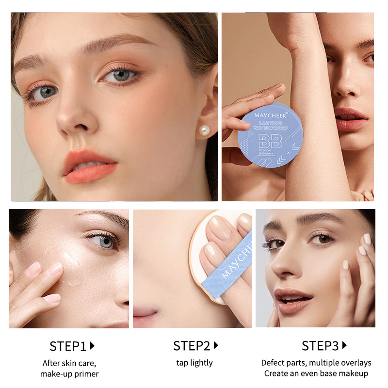 MAYCHEER Waterproof BB Cushion Foundation Natural Coverage Long Lasting ...