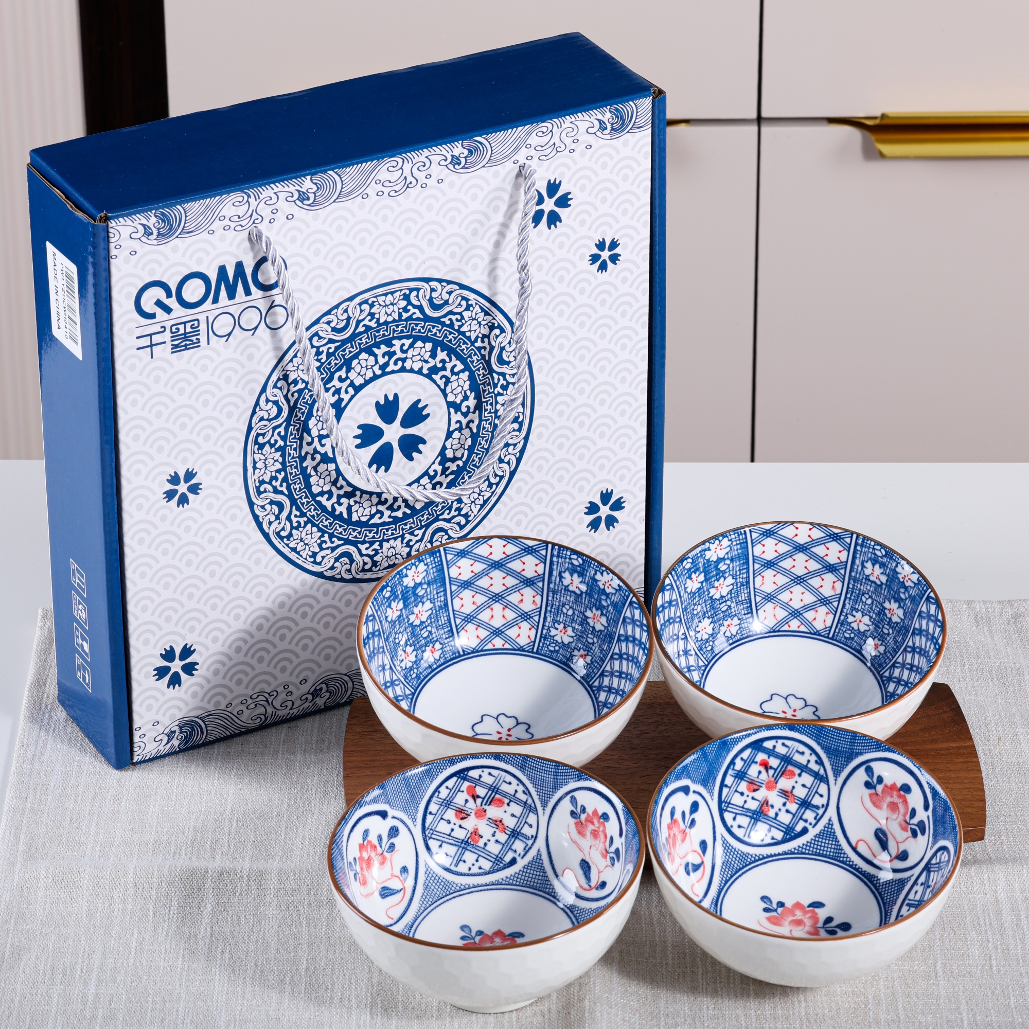 QOMO Bohemian Ceramic Bowl Set Gift with Box Seramik Mangkuk Hadiah ...