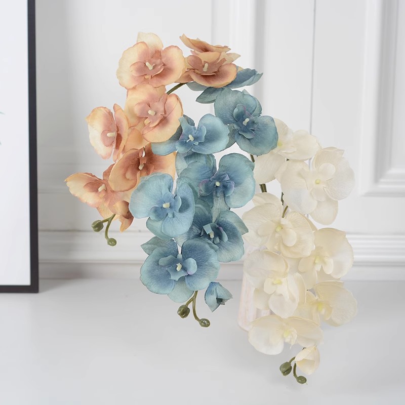 8 Heads Orchid Bunga Okid Kain Satin 3D Latex Butterfly Orchid ...