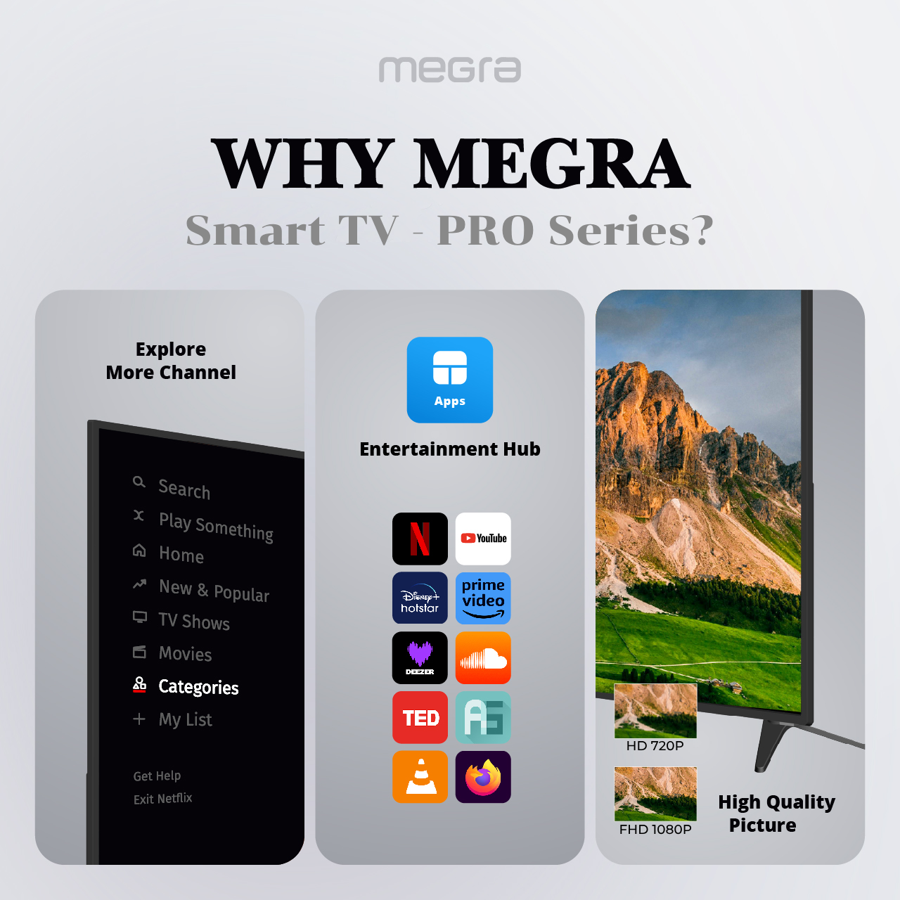 Megra TV 43 Inch Smart TV Bezel-less TV Netflix Certified Digital TV ...