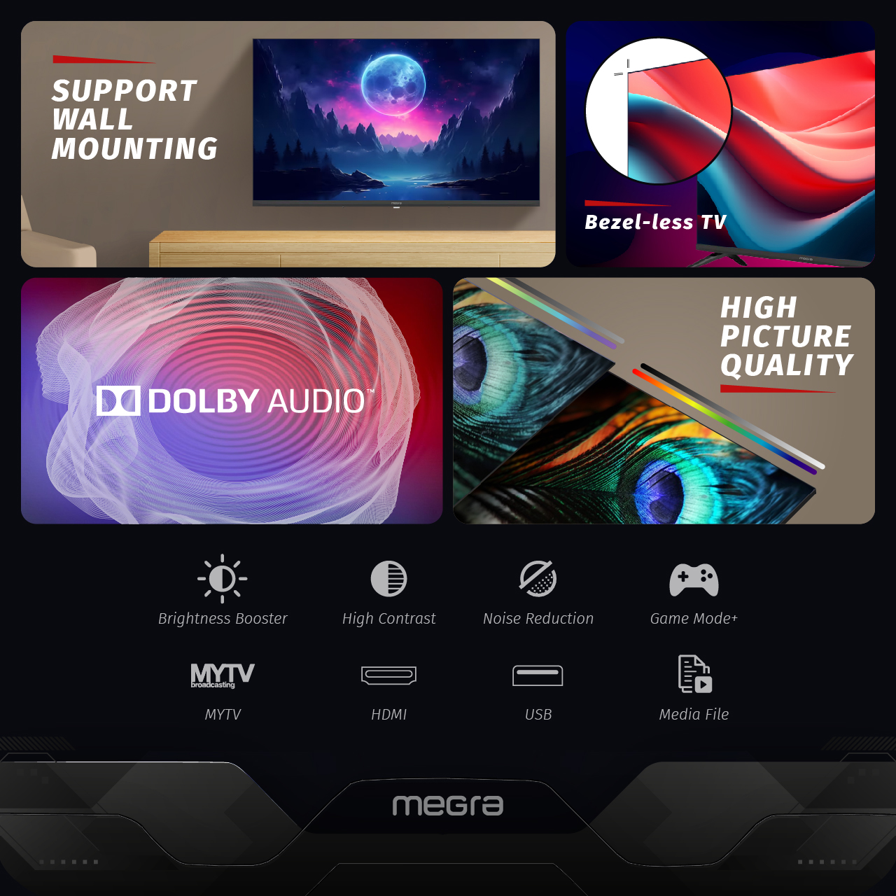 Megra TV 43 Inch Smart TV Bezel-less TV Netflix Certified Digital TV ...