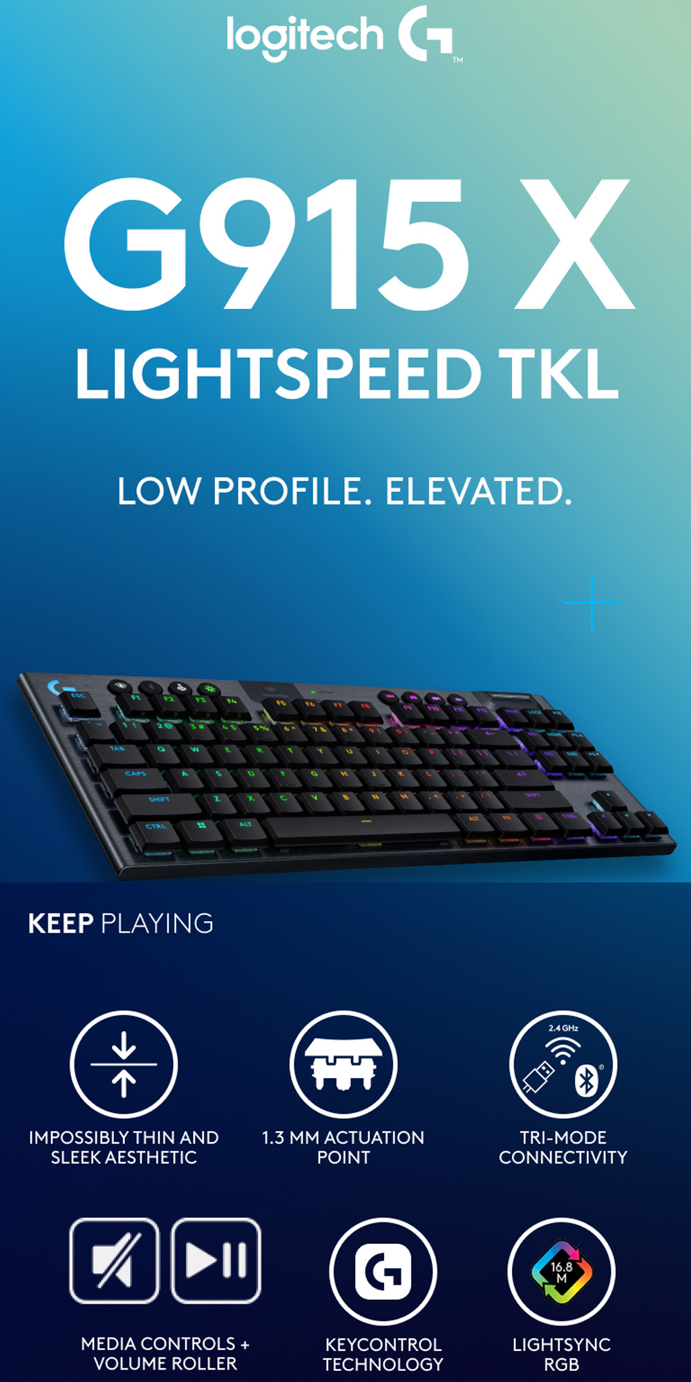 Logitech G915 X LIGHTSPEED Low-Profile Wireless Gaming Keyboard, Double ...