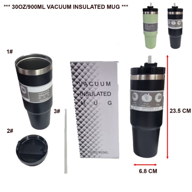 900ml Vacuum Insulated Mug With Straw (Free Brush) Botol Air Minuman ...