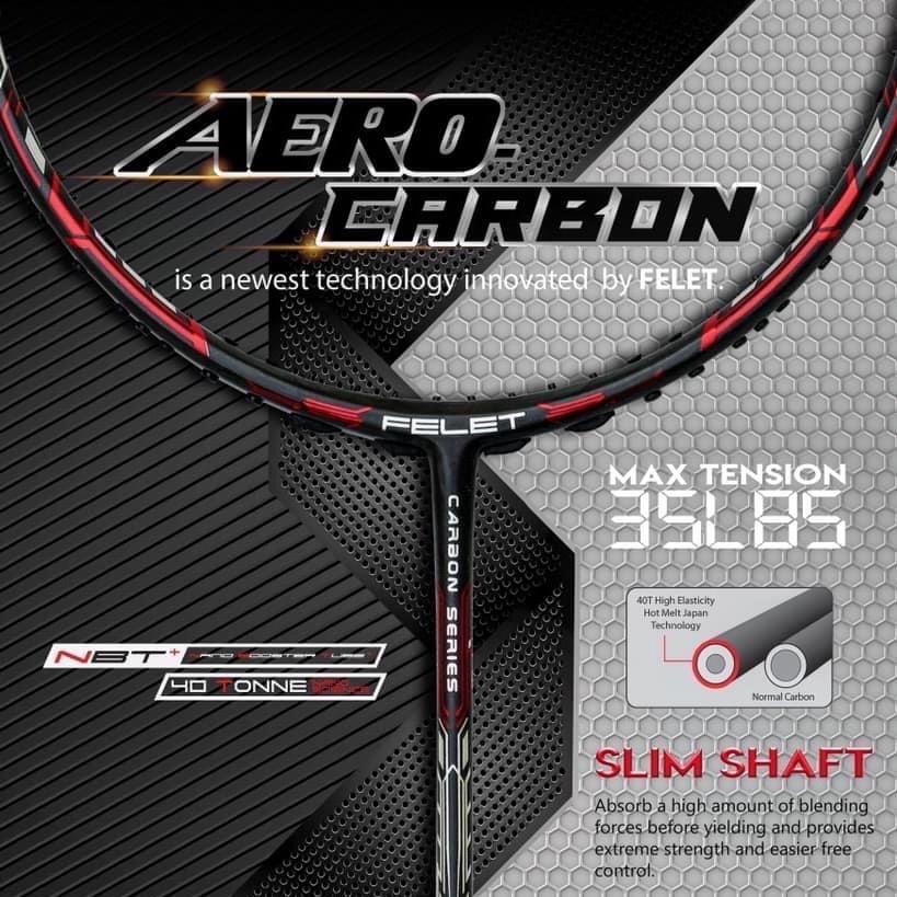 FELET Aero Carbon Pro Badminton Racket Original FELET Pakej Tali + Grip ...