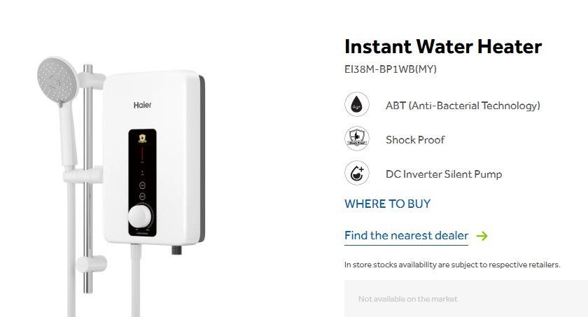 Haier DC Inverter Silent Pump Water Heater Shower EI38M-BP1WB(MY ...