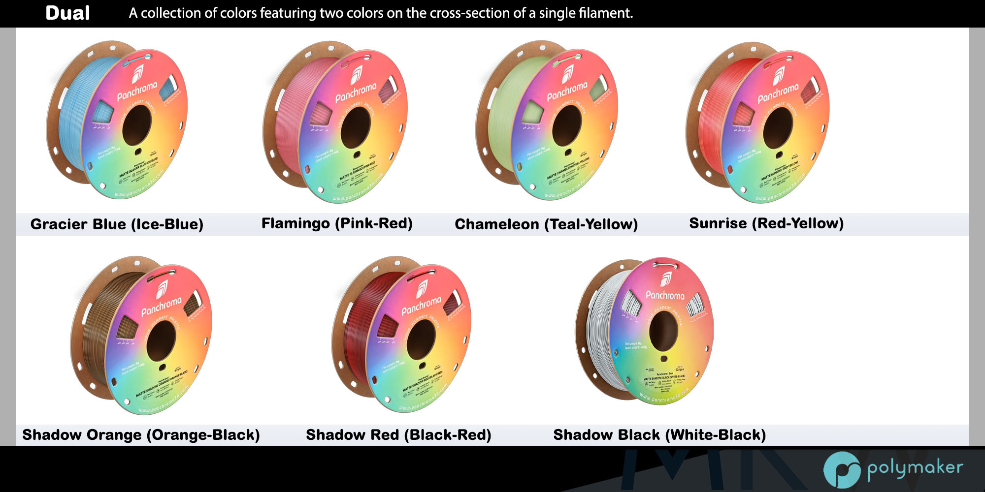Polymaker PolyTerra™ Dual PLA Matte Filaments 1.75mm 1KG Solid Colours ...