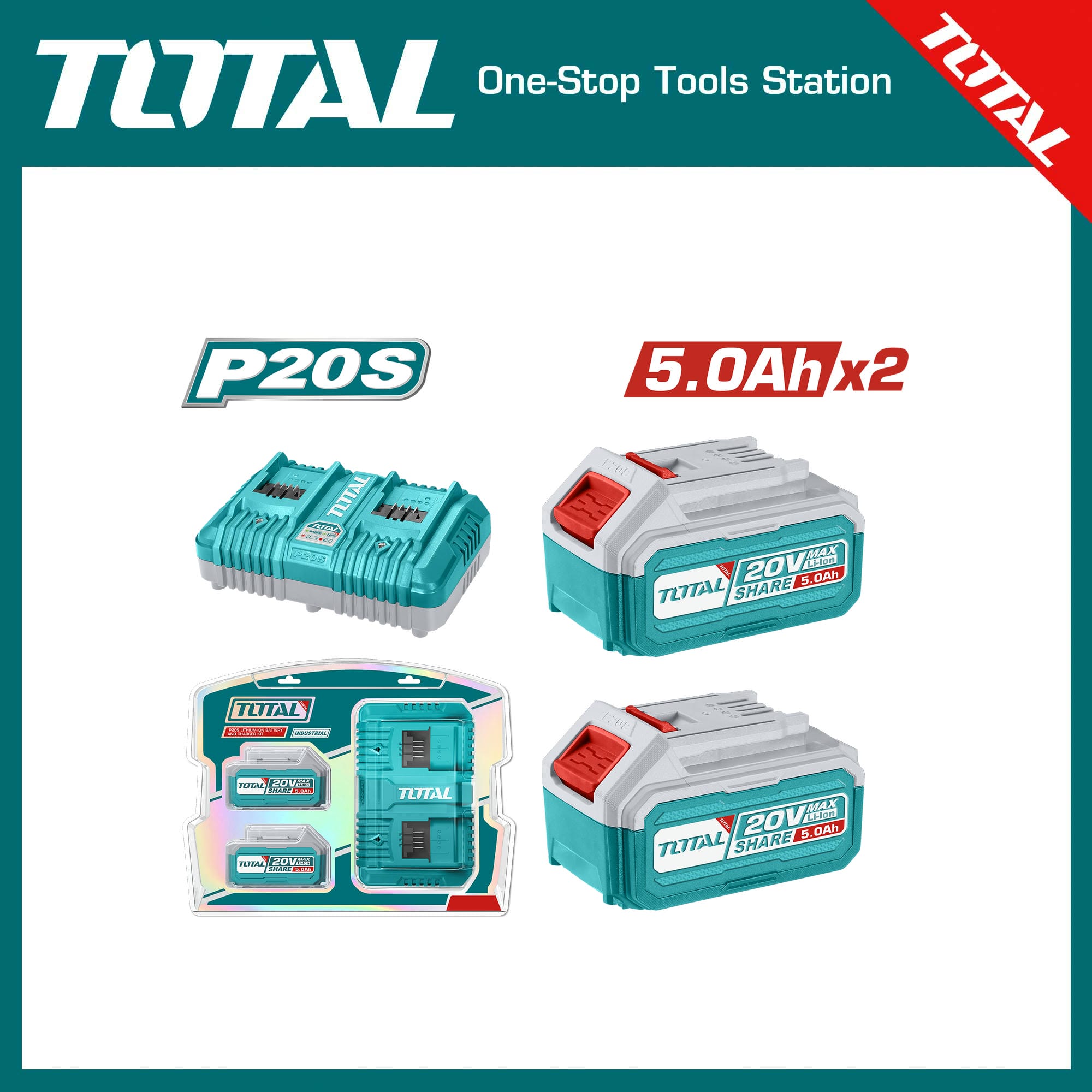 TOTAL P20S Lithium-Ion battery and charger kit TFBCPK2425 | Shopee Malaysia