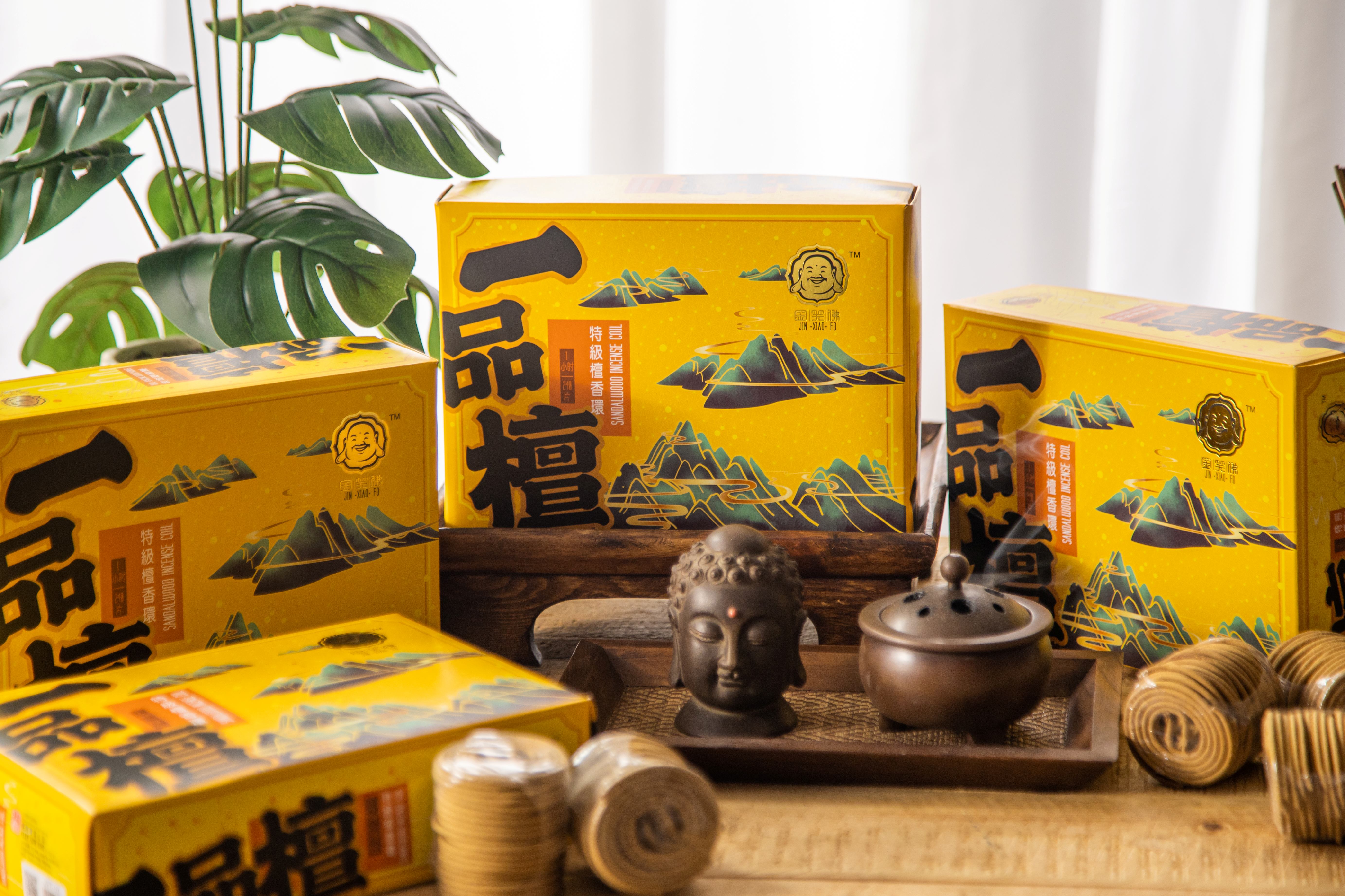 【金笑佛】一品檀【3小时 1小时/240片庄】盘香 JIN XIAO FO Sandalwood Incense Coil 3 hours ...