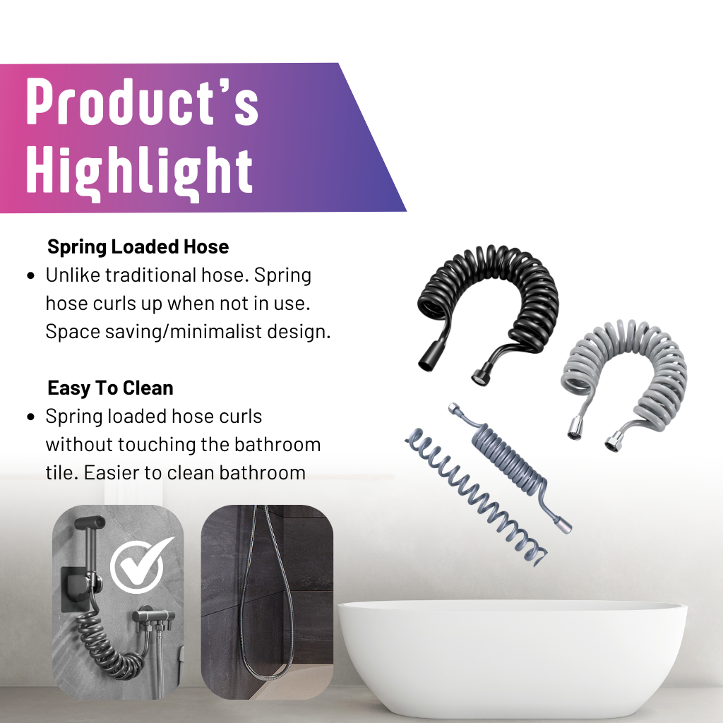 ABS Toilet Hand Bidet Set Retractable Spring Hose SUS304 Stainless ...