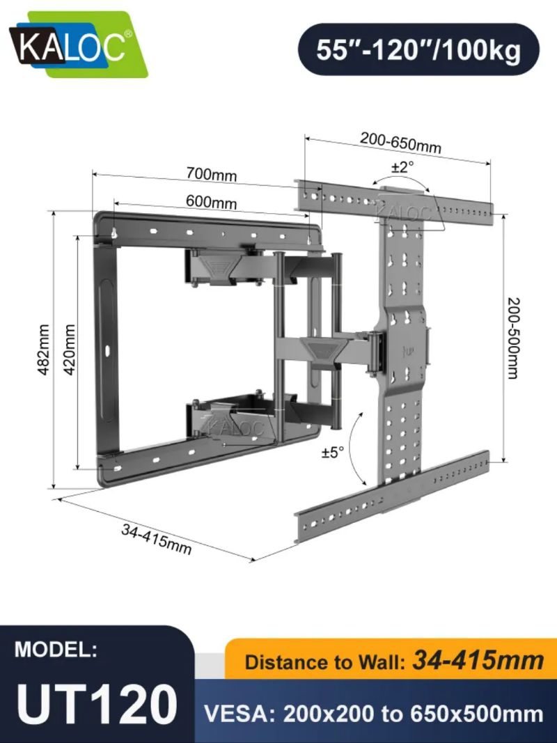 KALOC UT120 55"-120" Ultra Slim Thinnest Full Motion Wall Mount TV ...
