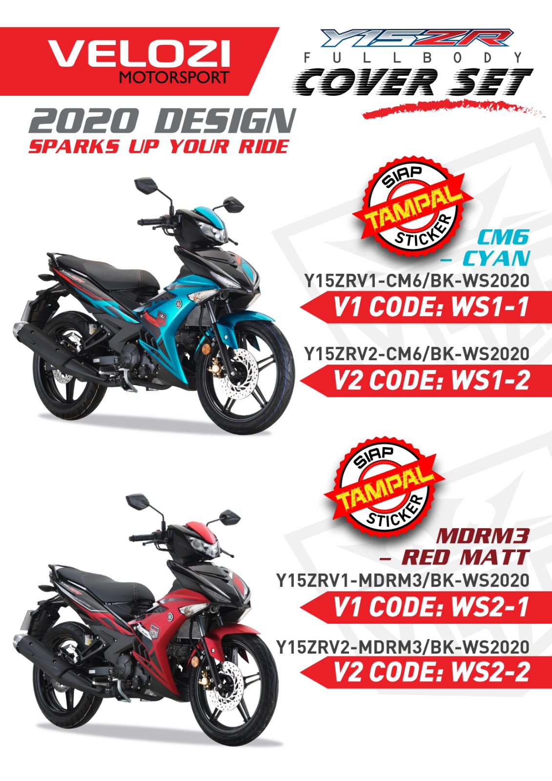 COVERSET BODYSET Y15 Y15ZR YSUKU V1 V2 MDRM3 2020 100% ORIGINAL HLY RED ...