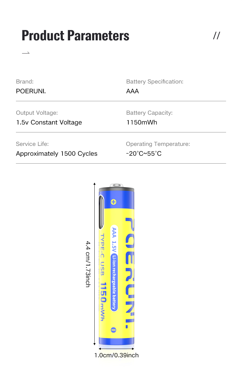 Poeruni. 1.5V Rechargeable AA/AAA Battery Rechargeable Lithium-ion ...