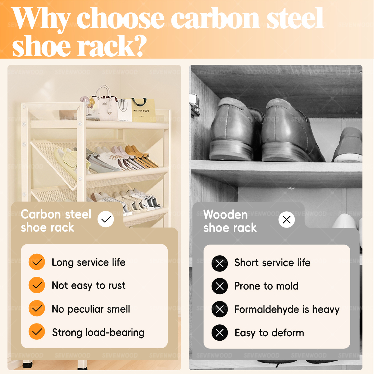 SEVENWOOD Shoe Rack Rak Kasut 5 Layers 70/90cm Storage Shelf Shoe Shelf ...