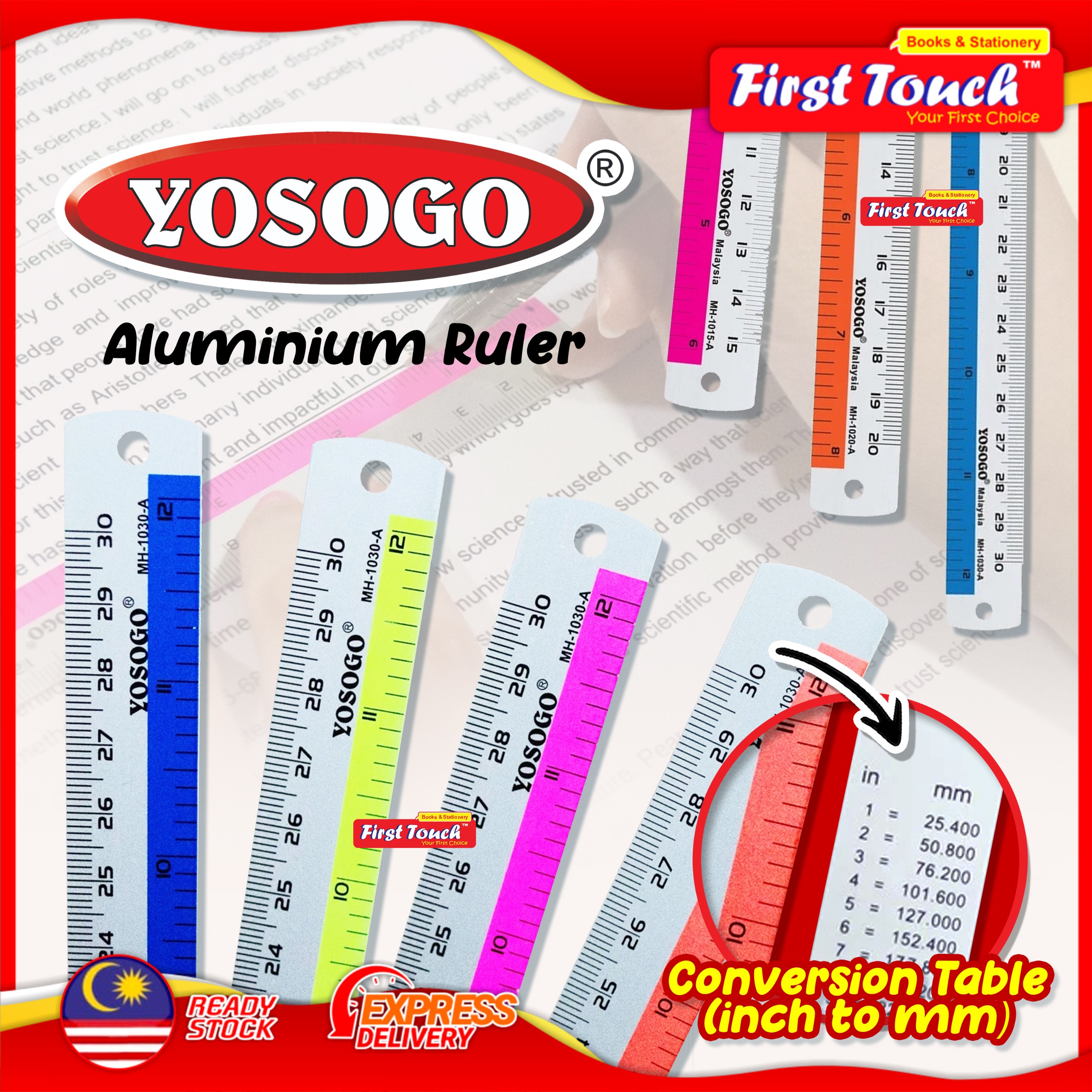 YOSOGO 15CM/ 20CM/ 30CM Aluminium Ruler Pembaris Besi Pembari Straight ...