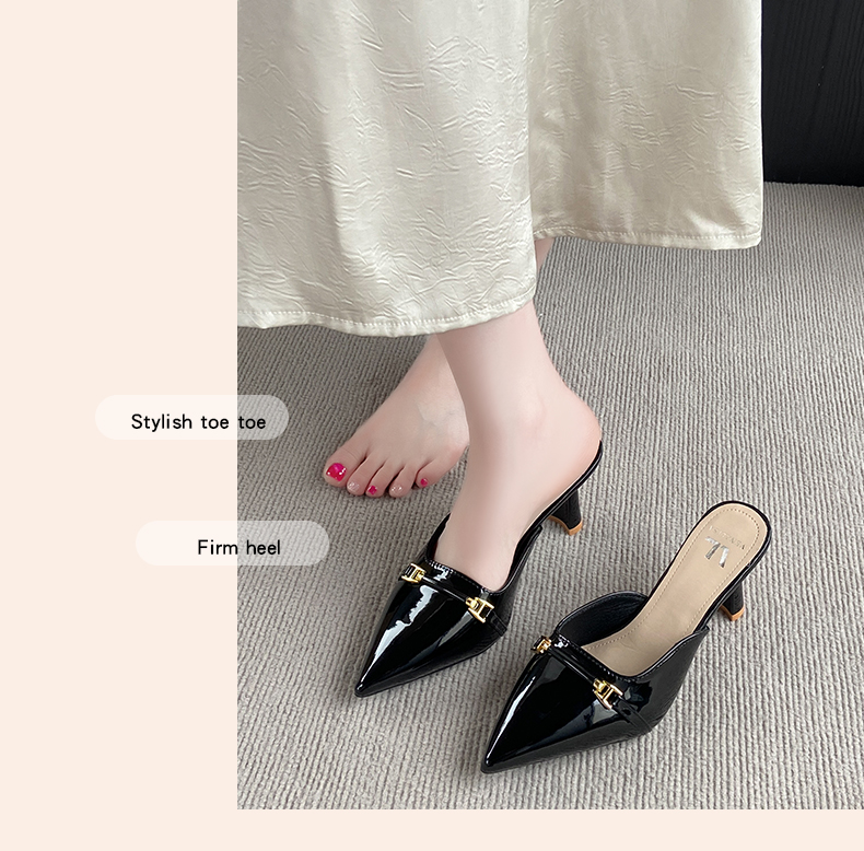 Venalisa Women's High Heel Sandals Selipar kulit Kon Runcing 3 inci ...