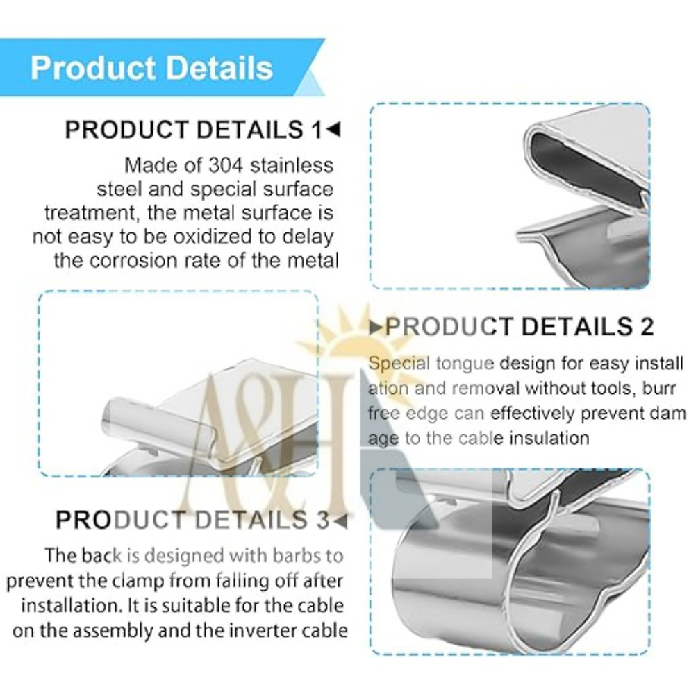 A&H Solar Panel Cable Clips Management PV Wire Clip Fastener Clamps ...