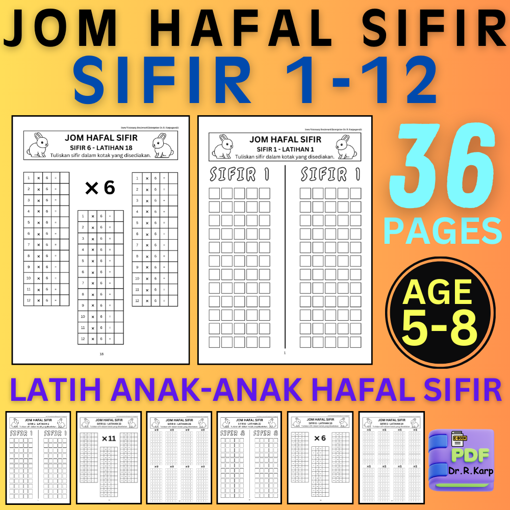 [PDF] Latihan Hafal Sifir Matematik 1-12 Untuk Kanak-Kanak 5-8 Tahun ...