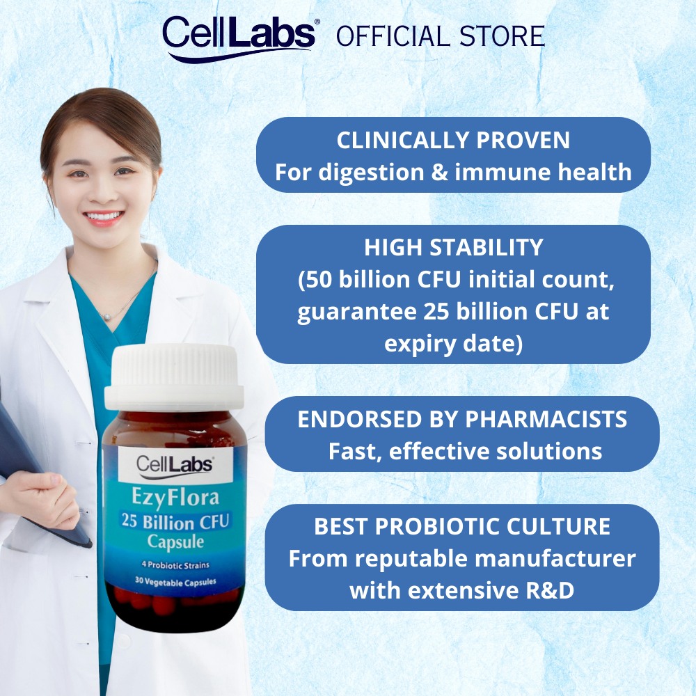 CellLabs EzyFlora PROBIOTIC Supplement High Strength Digestive Gut ...