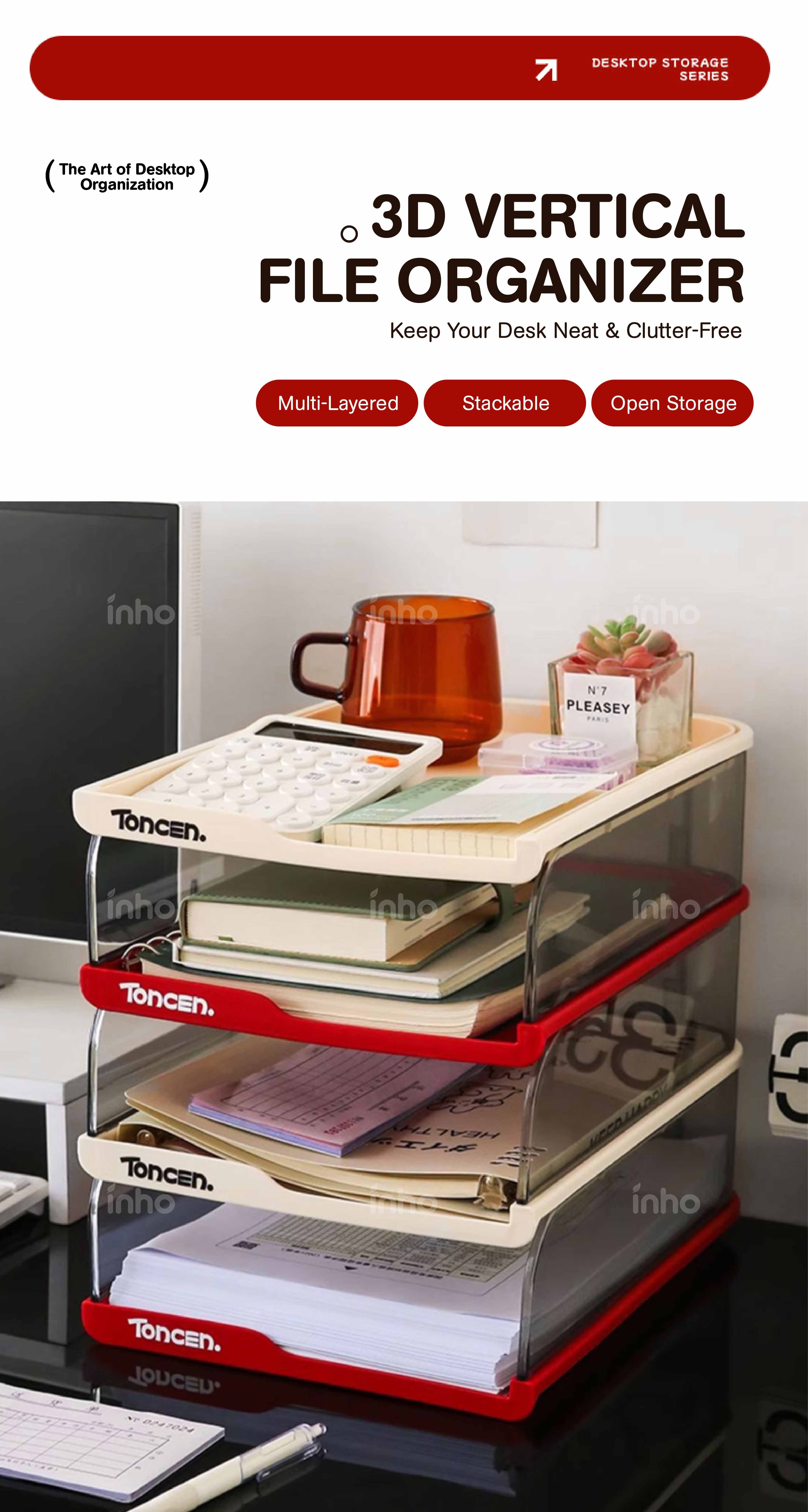 INHO L25cm (3-4 Layers) Desktop Office File Storage Rack Paper Document ...