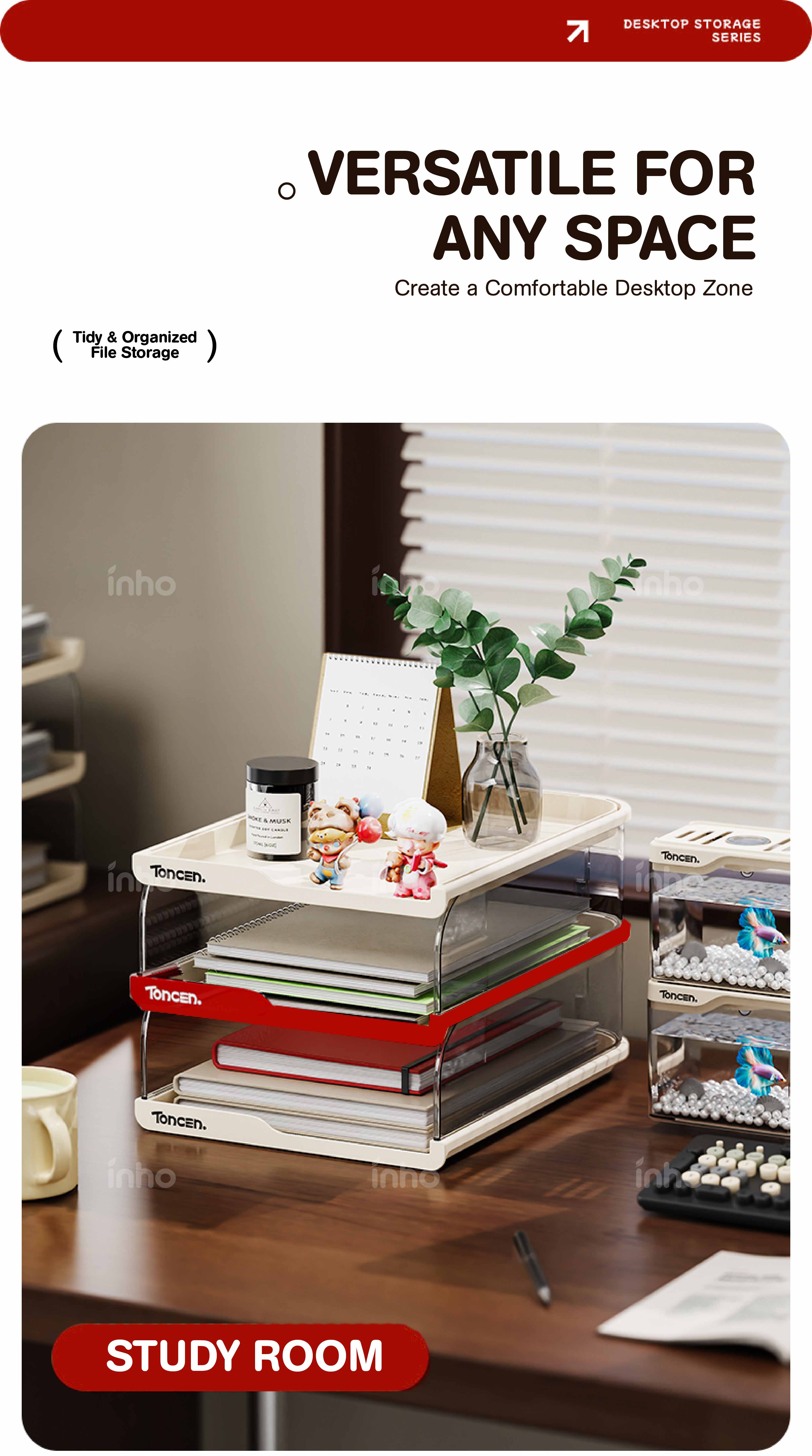 INHO L25cm (3-4 Layers) Desktop Office File Storage Rack Paper Document ...