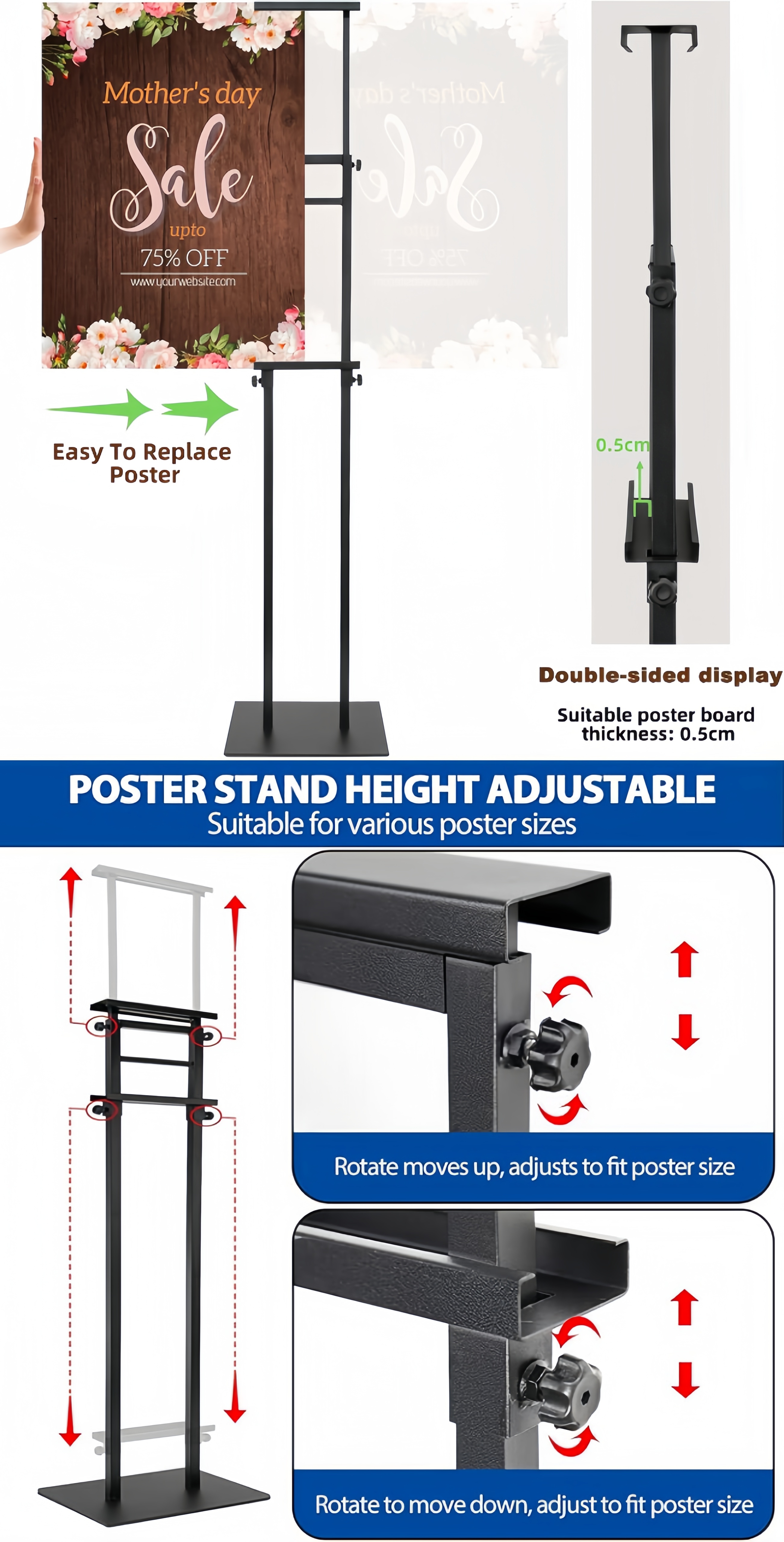 Metal Poster Stand Indoor Outdoor Signboard Stand Heavy Base Height ...