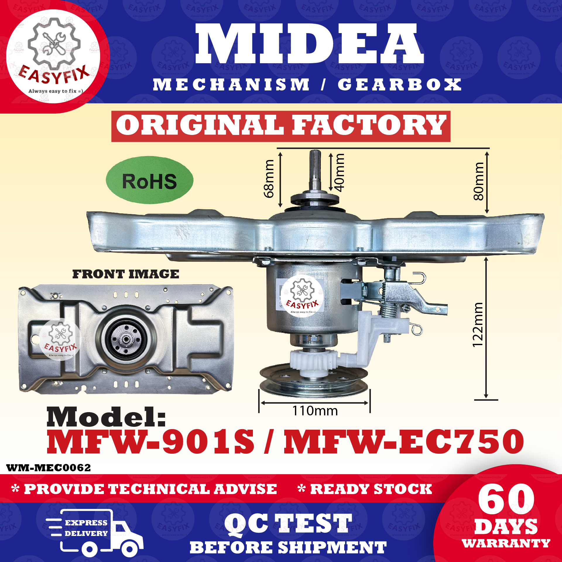 (ORIGINAL FACTORY) MFW-901S / MFW-EC750 MIDEA WASHING MACHINE MECHANISM ...
