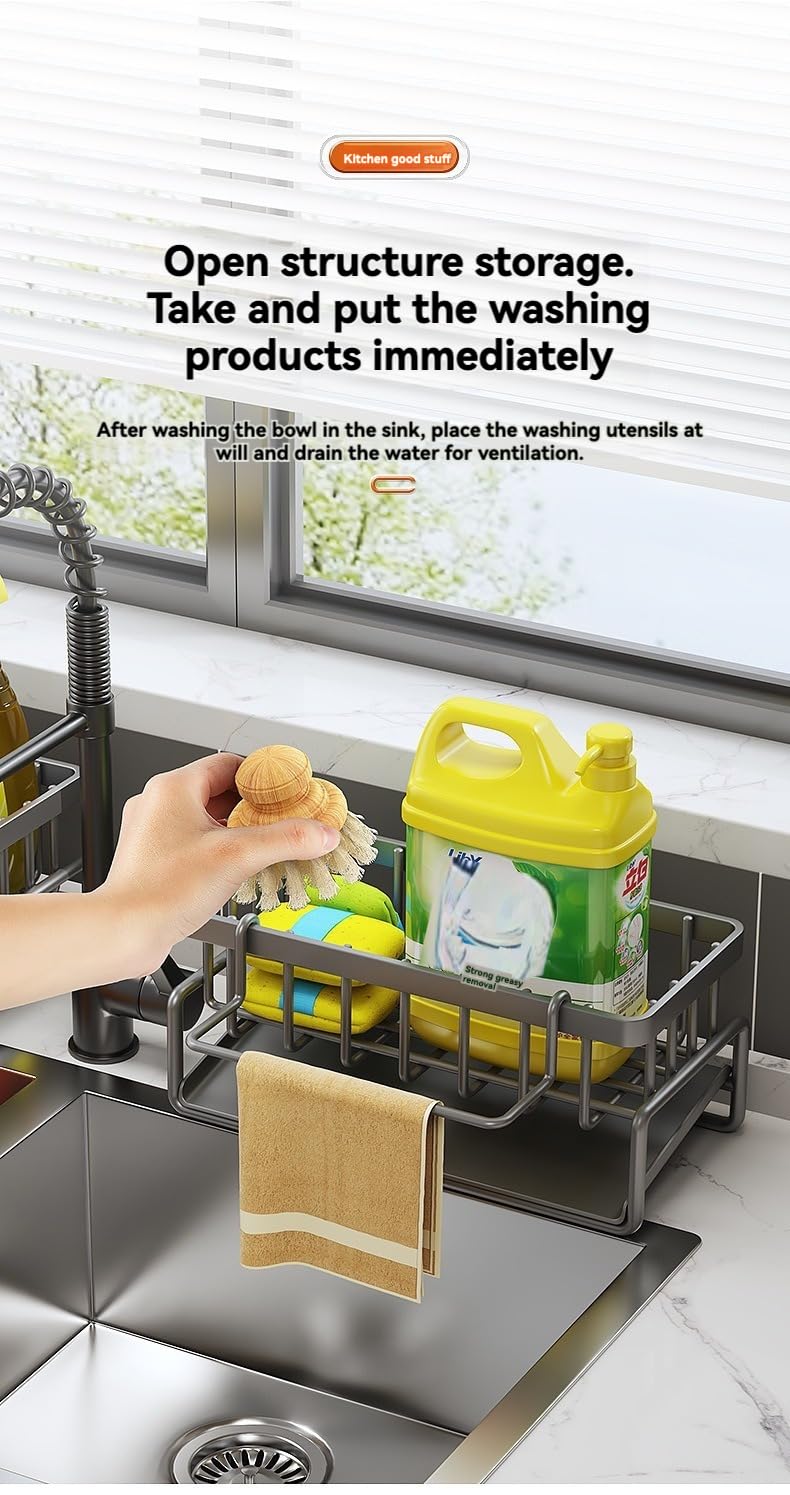 Carbon Steel Kitchen Sponge Rack Self-Draining Sink Shelf Kitchen Sink ...