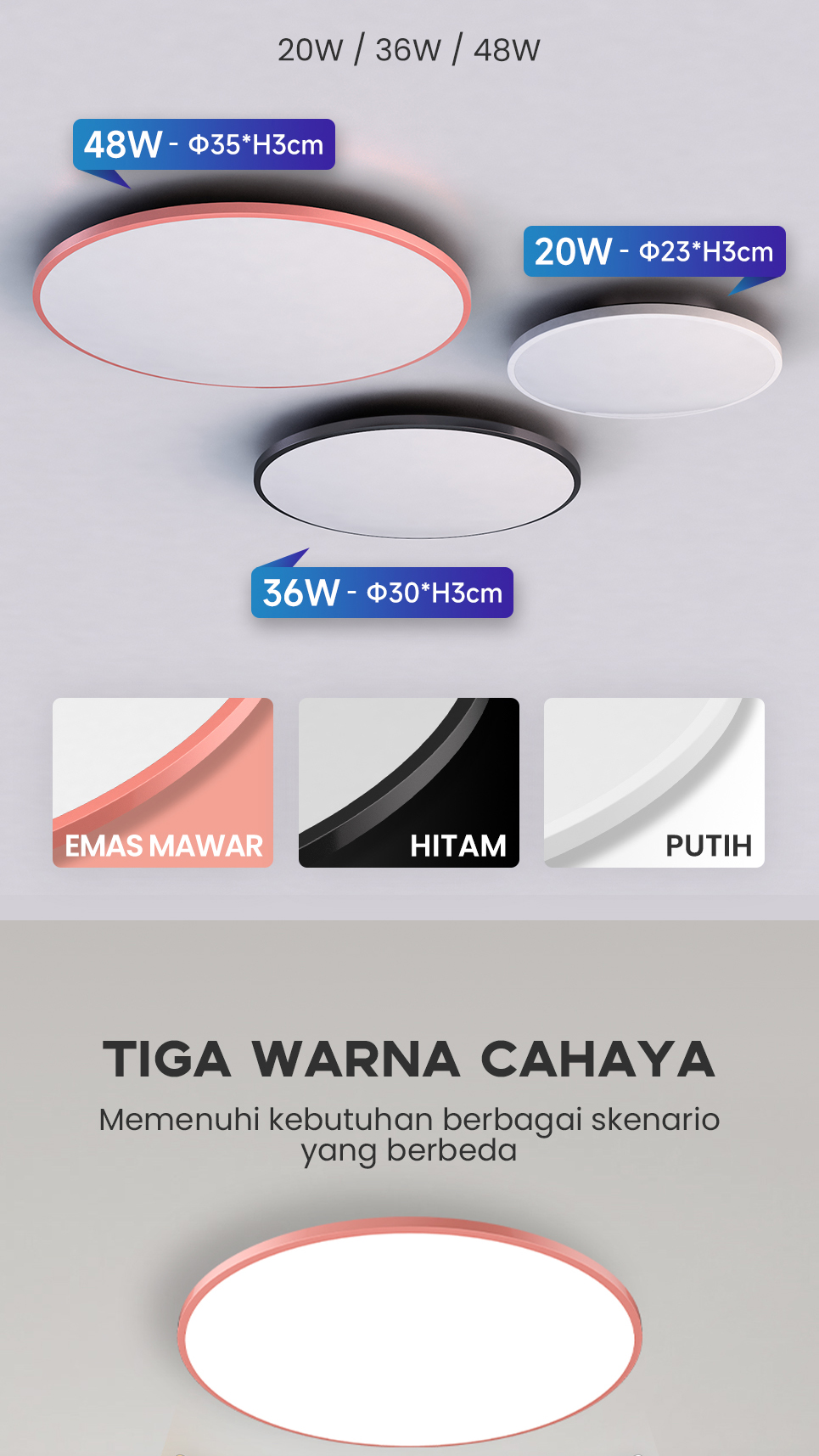 HAN RIVER 3Color Ceiling Light Modern Design 48W/36W/20W Dampproof ...