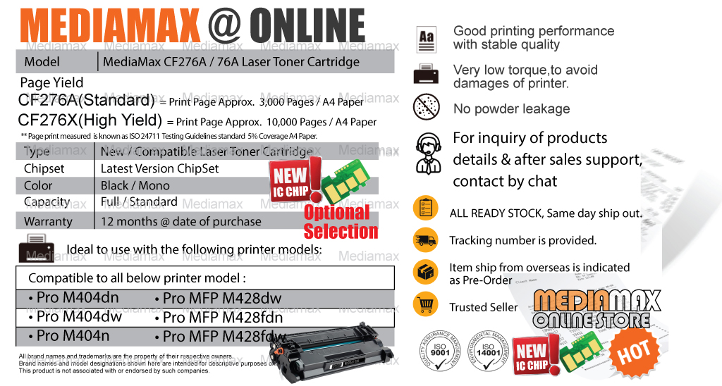 HP76A CF276A 76A CF276X 76X Compatible Laserjet Pro M404 M428 M404dn ...
