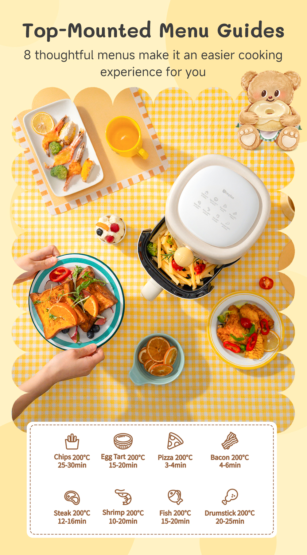 【Simplus×Butterbear】Cute Mini Air Fryer 2.5L Capacity Compact Space ...