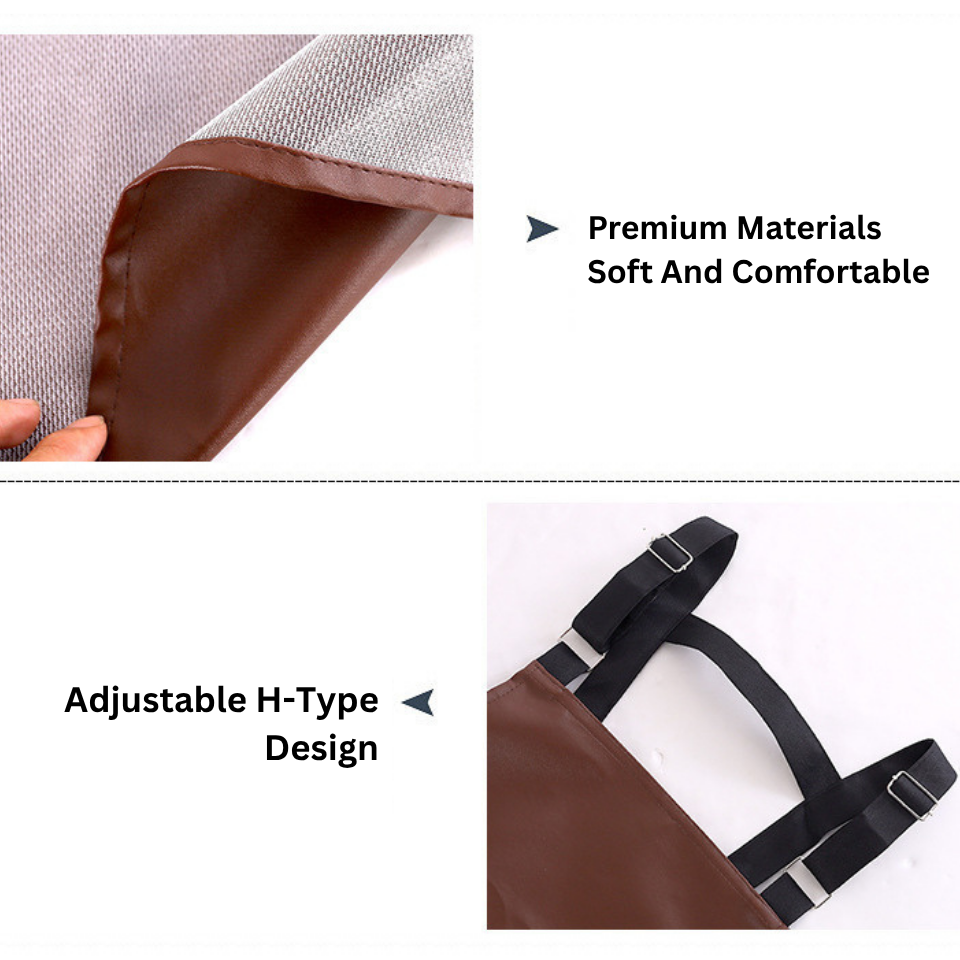 PU Leather H-Type Apron Kitchen Strap Denim Unisex Front Pocket 围裙 Chef ...