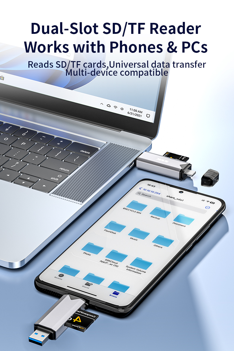 SSK 2-In-1 Micro SD TF Card Reader High-Speed Transfer Type C USB 3.0 ...