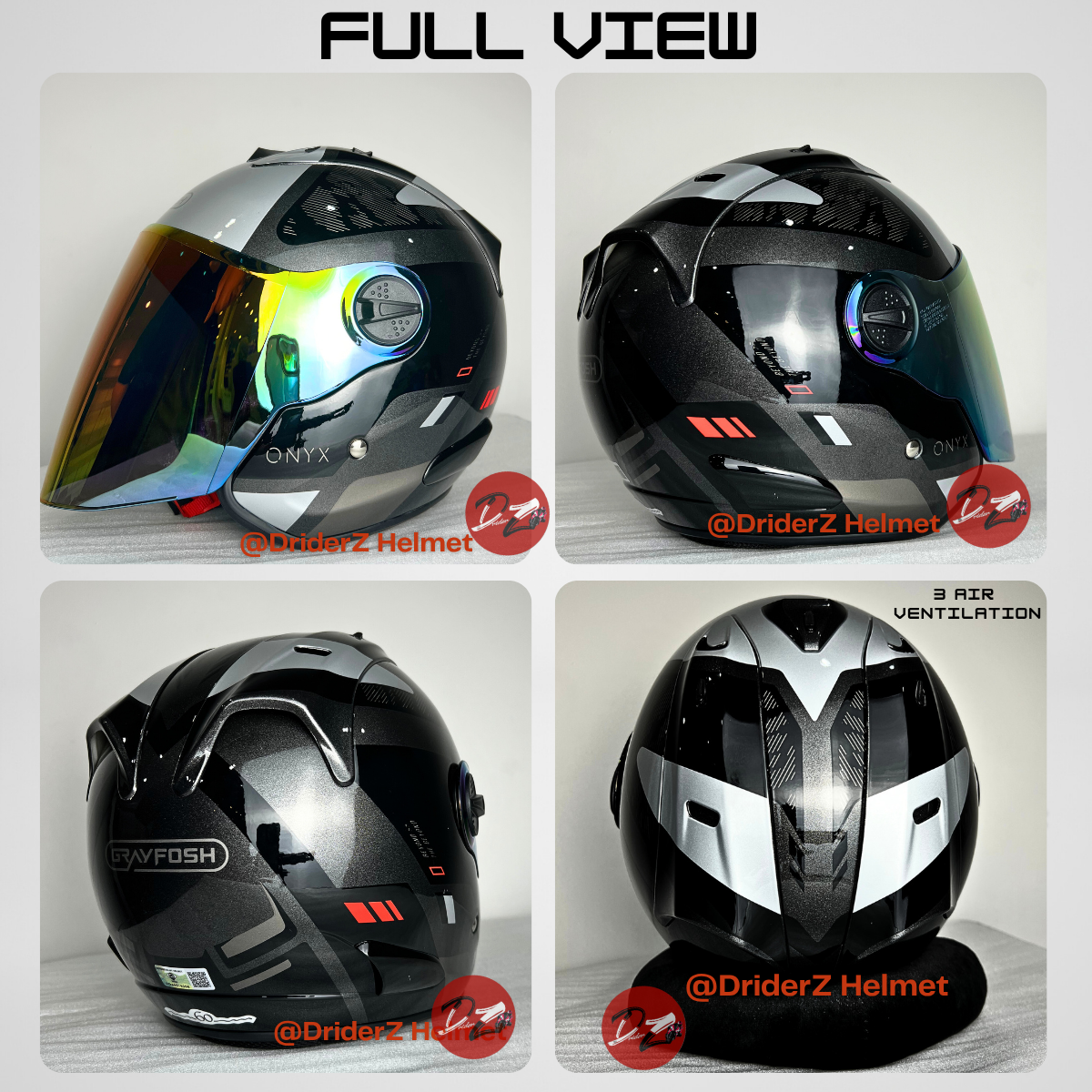 (FREE VISOR) NEW Grayfosh Helmet G626 KURO HELMET NOVA ALPINE ONYX OPEN ...