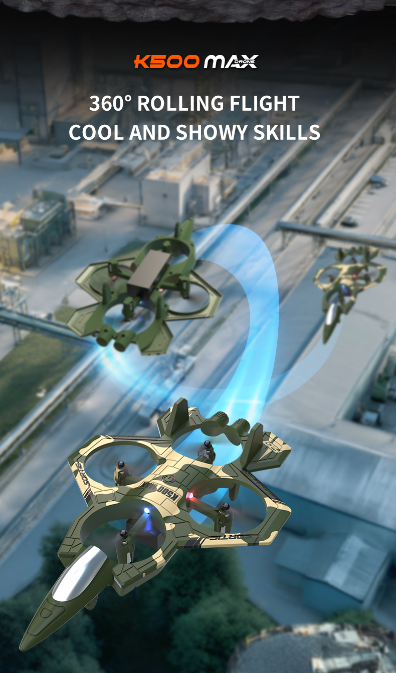 K500Max Fighter Jet Quadcopter Drone Stunt Light RC Airplane Four Channels Hovering High ...