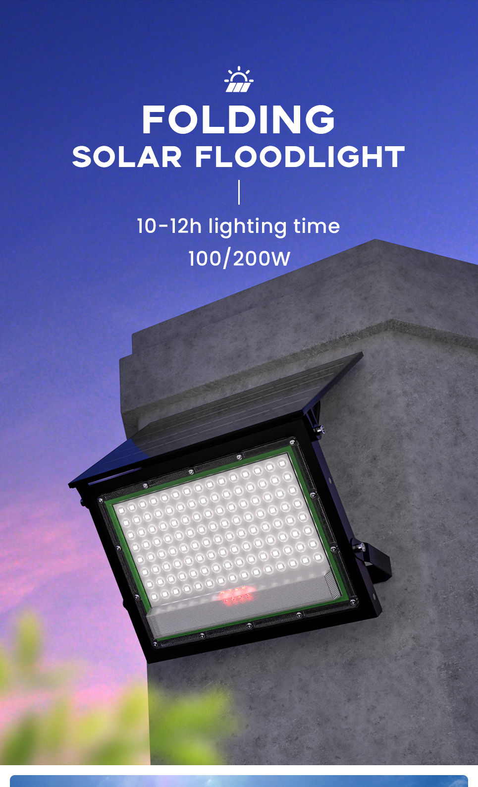 HAN RIVER 200W 100W Foldable Solar Light Outdoor Lighting RC IP65 Light ...